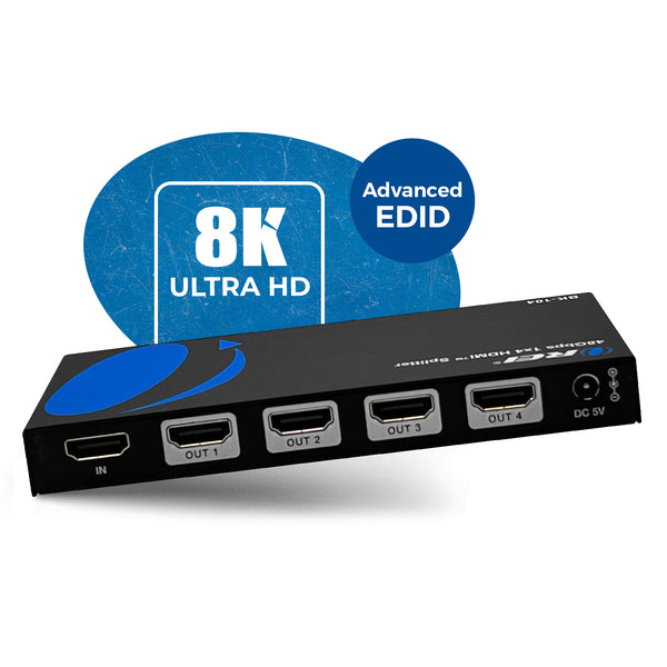 OREI 1x4 HDMI Splitter W/ Audio Out: 1-In 4-Out, UltraHD 8K, EDID (BK-