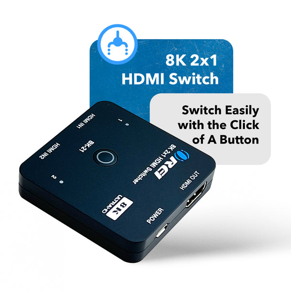 OREI 2x1 HDMI Switcher W/ Audio Out: 2-In 1-Out, UltraHD 8K, EDID (BK-