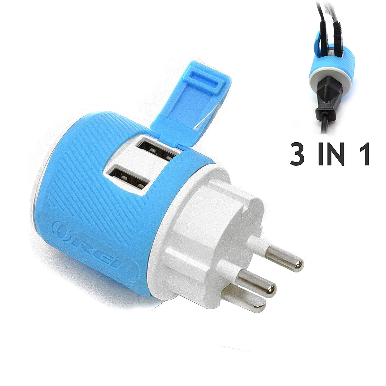OREI Denmark Travel Plug Adapter - Dual USB - Surge Protection -Type K