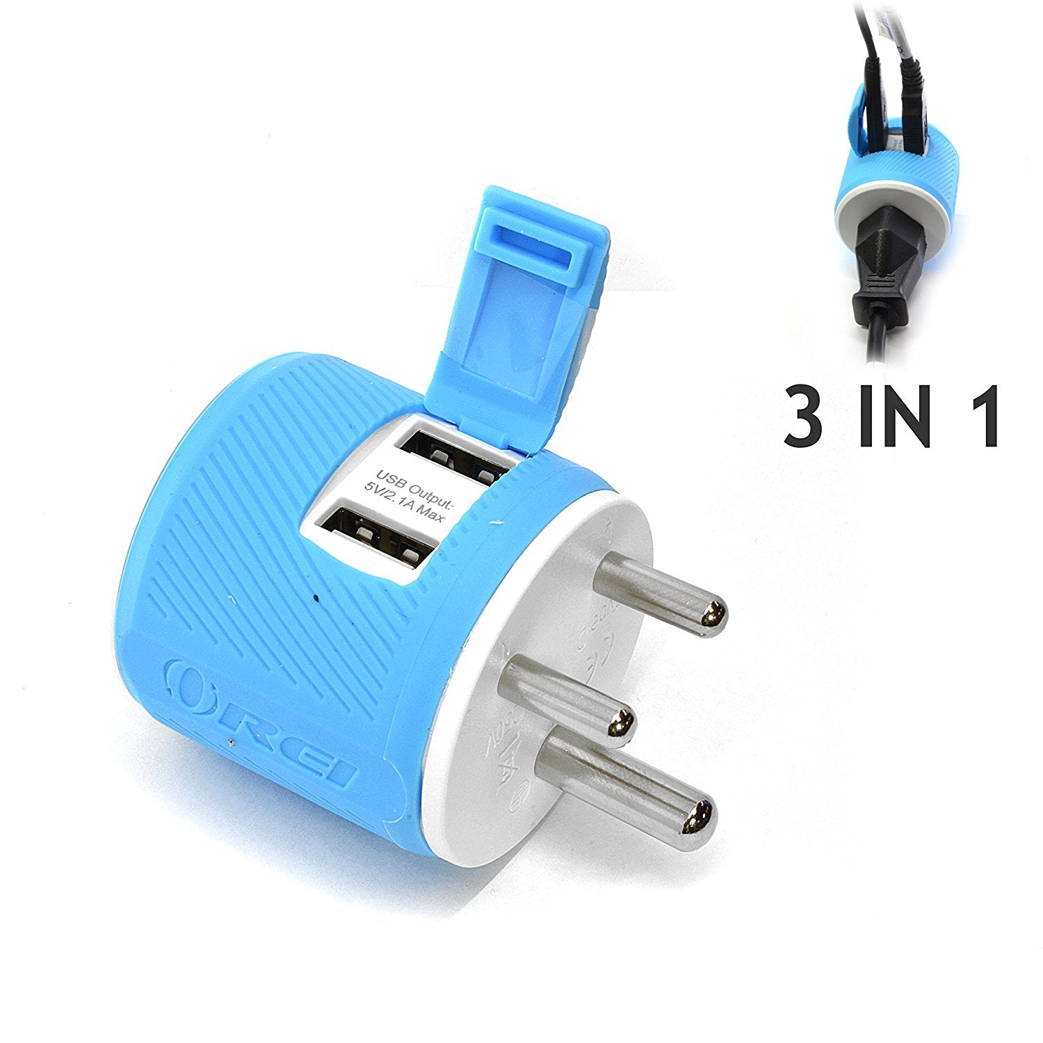 OREI India, Nepal, Maldives Travel Plug Adapter - Dual USB - Type D